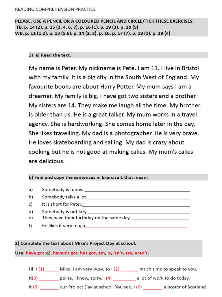 Reading Comprehension 1 Practice | PDF
