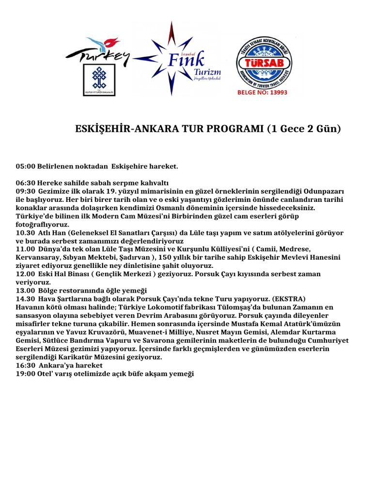 ANKARA ESKİŞEHİR TUR PROGRAMI | PDF