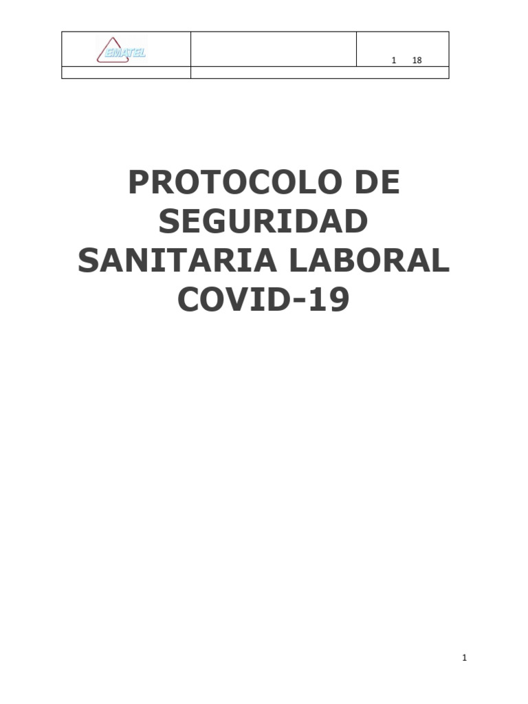 Protocolo de Seguridad Sanitaria Laboral Covid 19 Ematel S.a. | PDF ...