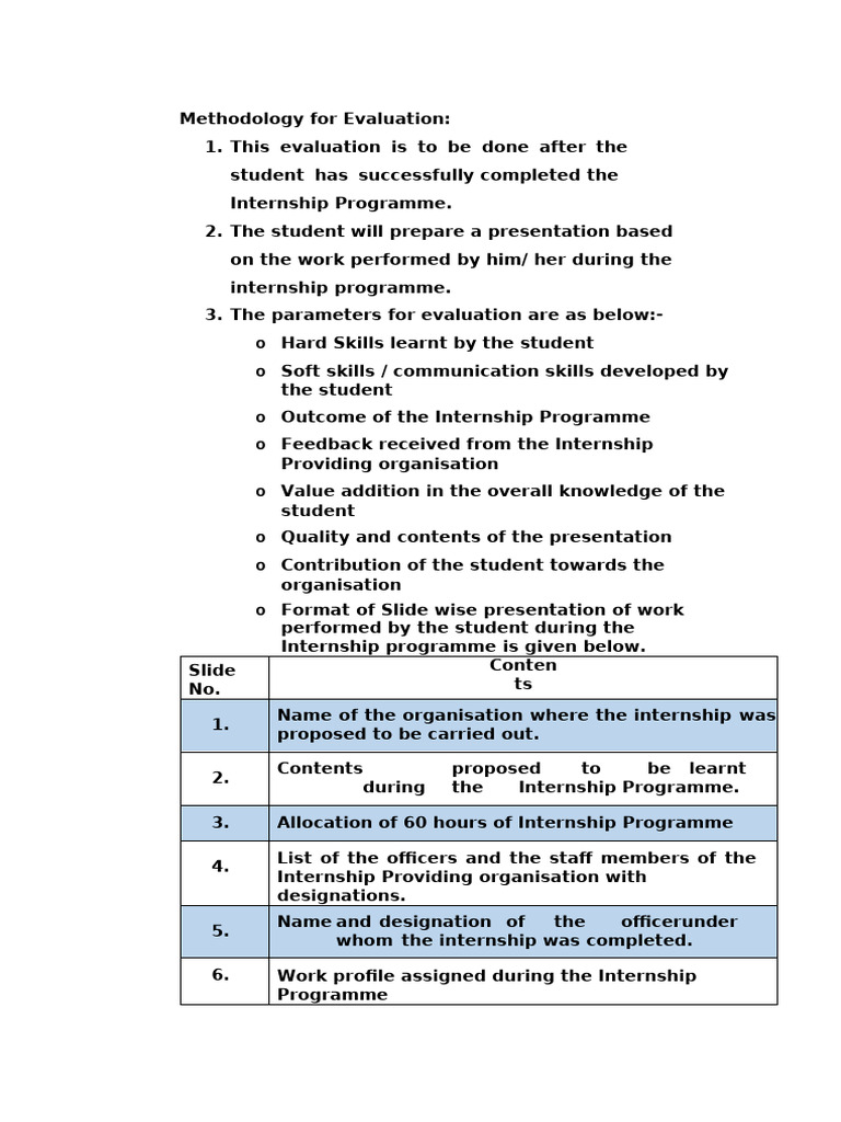 Internship Evaluation Methodology | PDF | Evaluation | Cognition