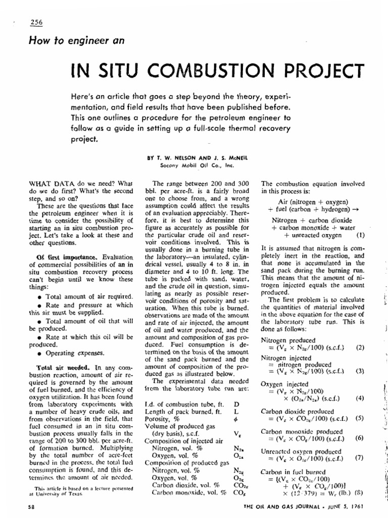 1961 Nelson, MC Neil - How To Engineer An in Situ Combustion Project | PDF