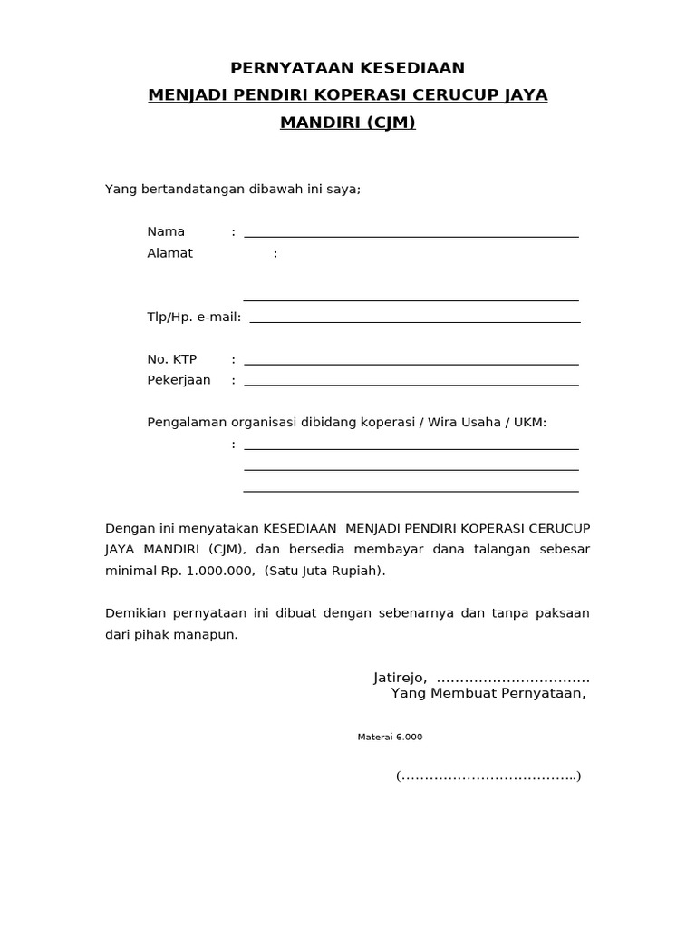 SURAT PERNYATAAN PENDIRI CJM | PDF