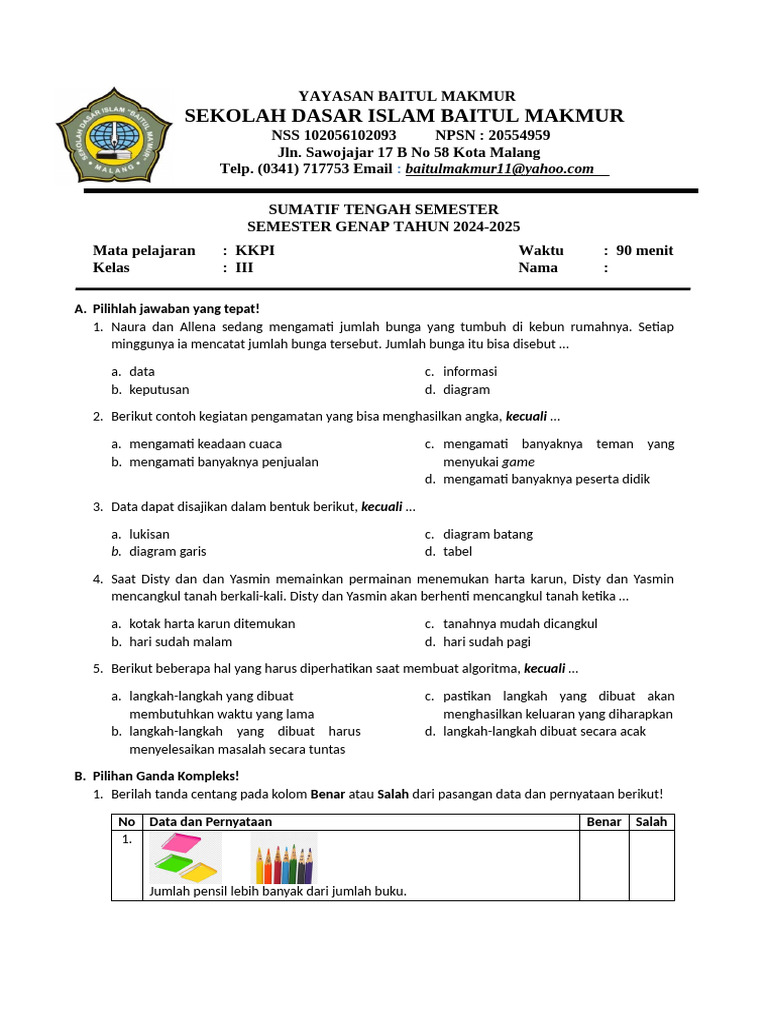 Kop Sumatif Tengah Semester (Sts) 24-25 (Kkpi Kelas 3) | PDF