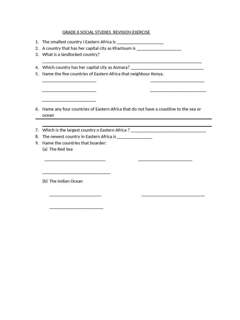 Grade 6 Social Studies Revision Exercise | PDF