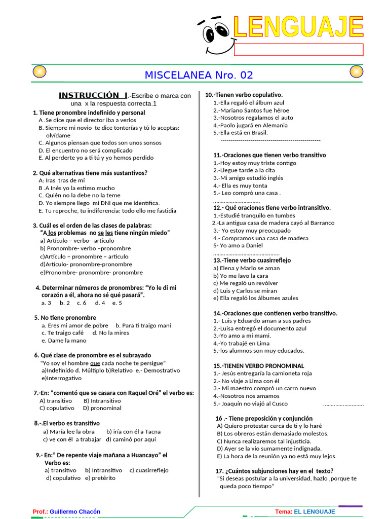 Miscelanea Ii 2025 Euclides | PDF | Pronombre | Verbo