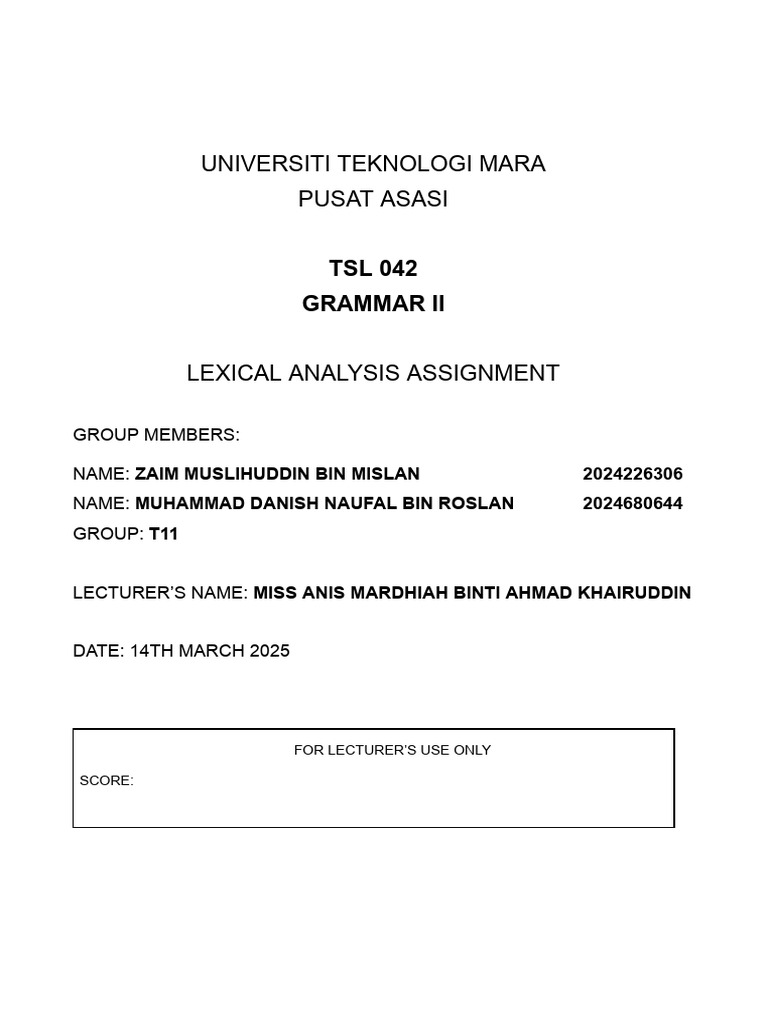 Lexical Analysis Zaim & Danish Naufal t11 | PDF | Adjective | Adolescence