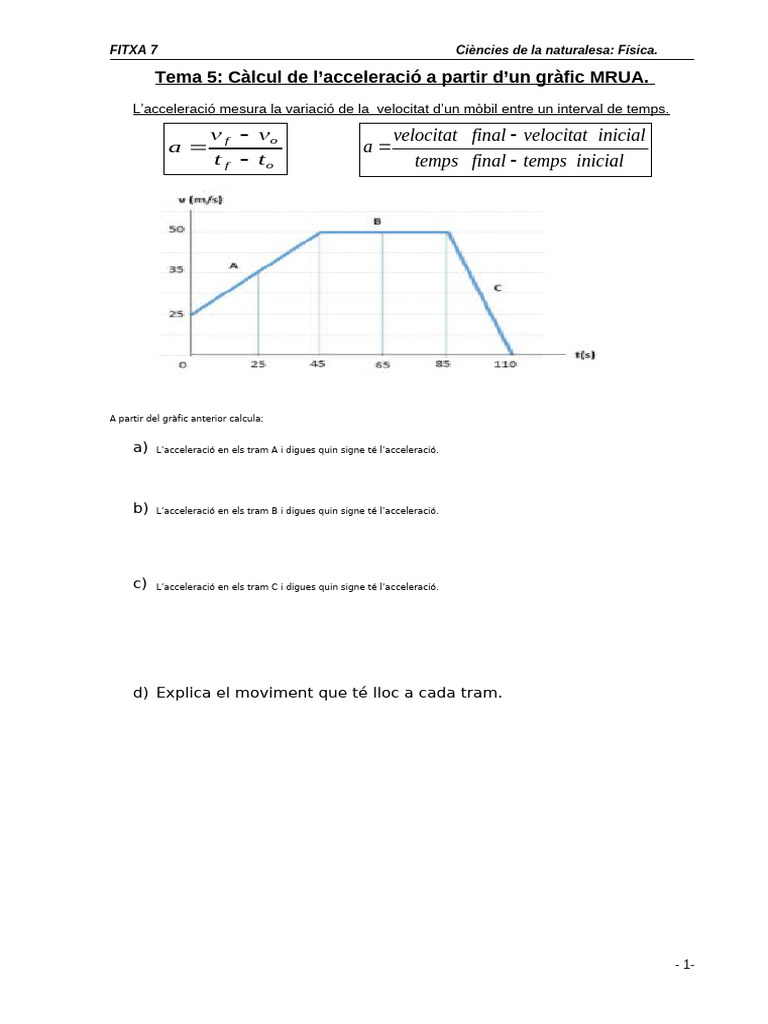 Calcul Acceleracio A Partir D'un Grafic Fitxa 6 | PDF