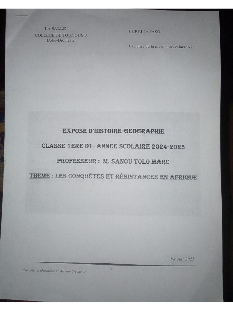Exposé D'histoire Géographie Sur Les Conquêtes Et Les Résistances en ...