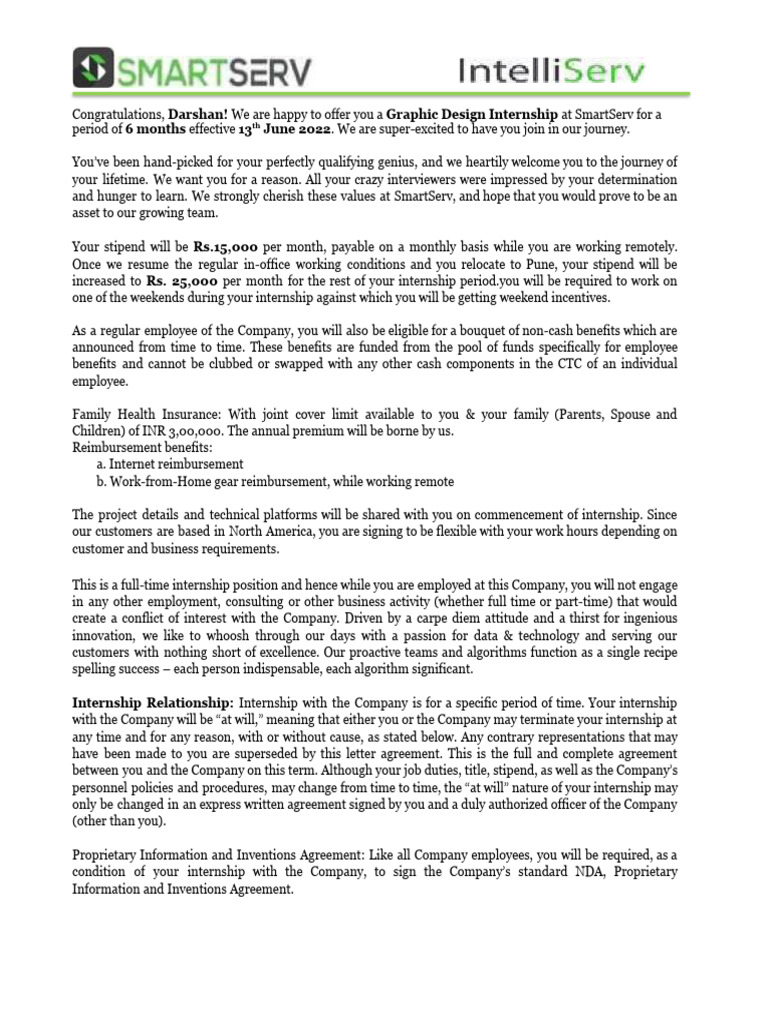 Darshan - Graphic Design Internship Offer Letter - Smartserv 2022 | PDF ...
