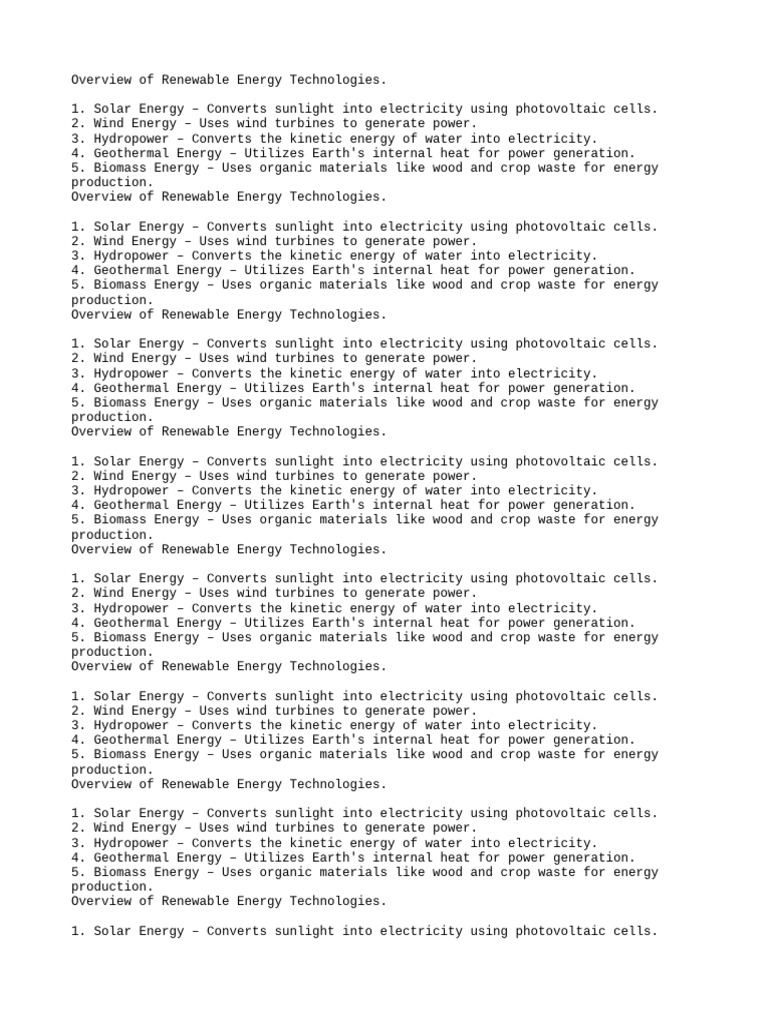 Renewable Energy Technologies | PDF | Electricity Generation ...