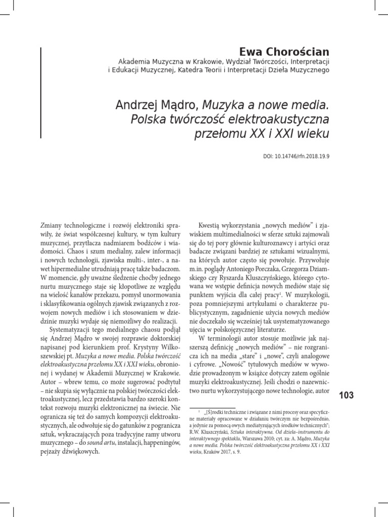 Andrzej Madro Muzyka A Nowe Media Polska Tworczosc | PDF