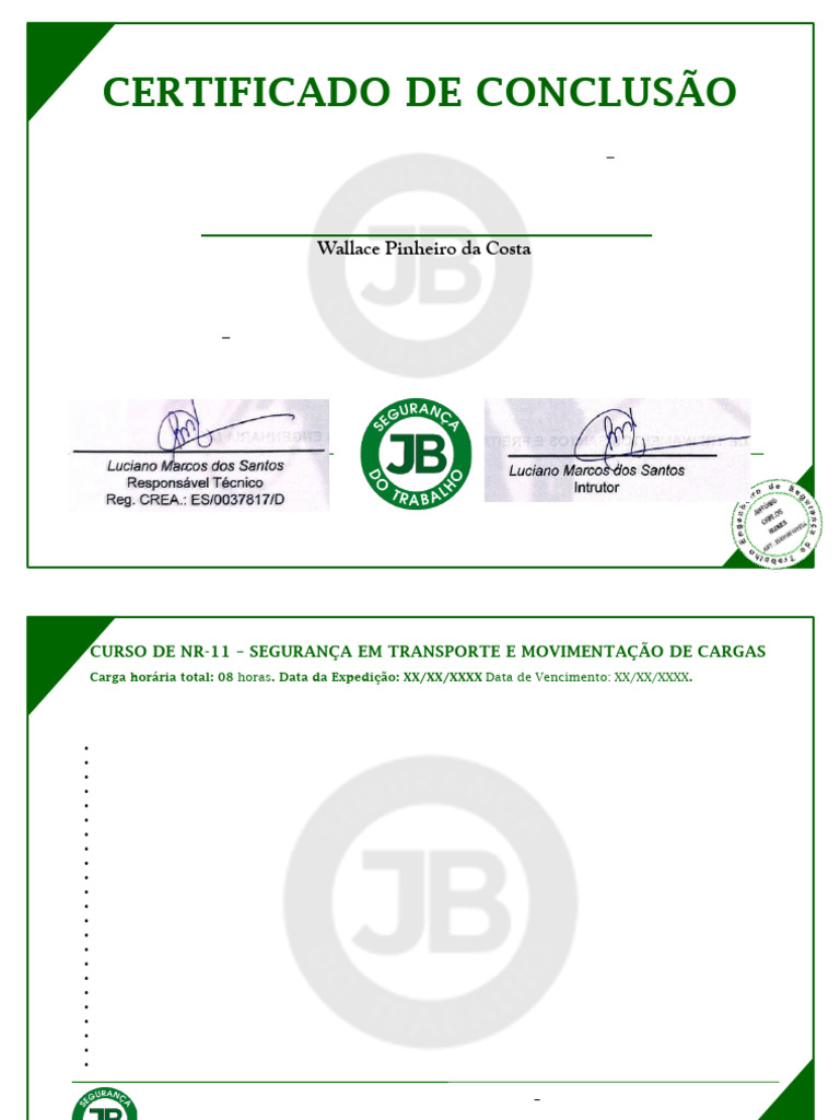Certificado Do Curso de NR 11 | PDF