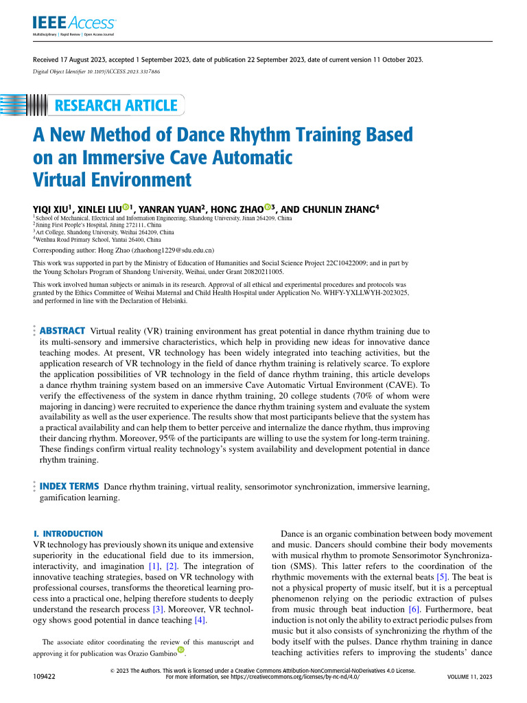 A New Method of Dance Rhythm Training Based 2023 | PDF | Virtual ...