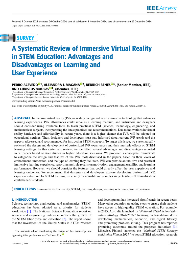 Immersive VR in STEM Education Review | PDF | Virtual Reality ...