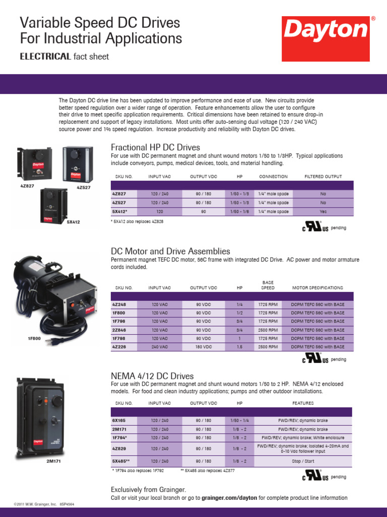 Dayton Variable Speed DC Drives Spec Sheet | PDF | Electric Motor ...