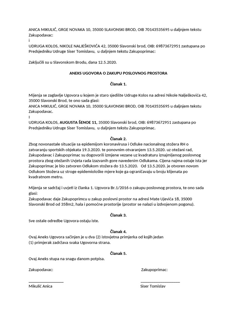 Ugovor o Najmu | PDF