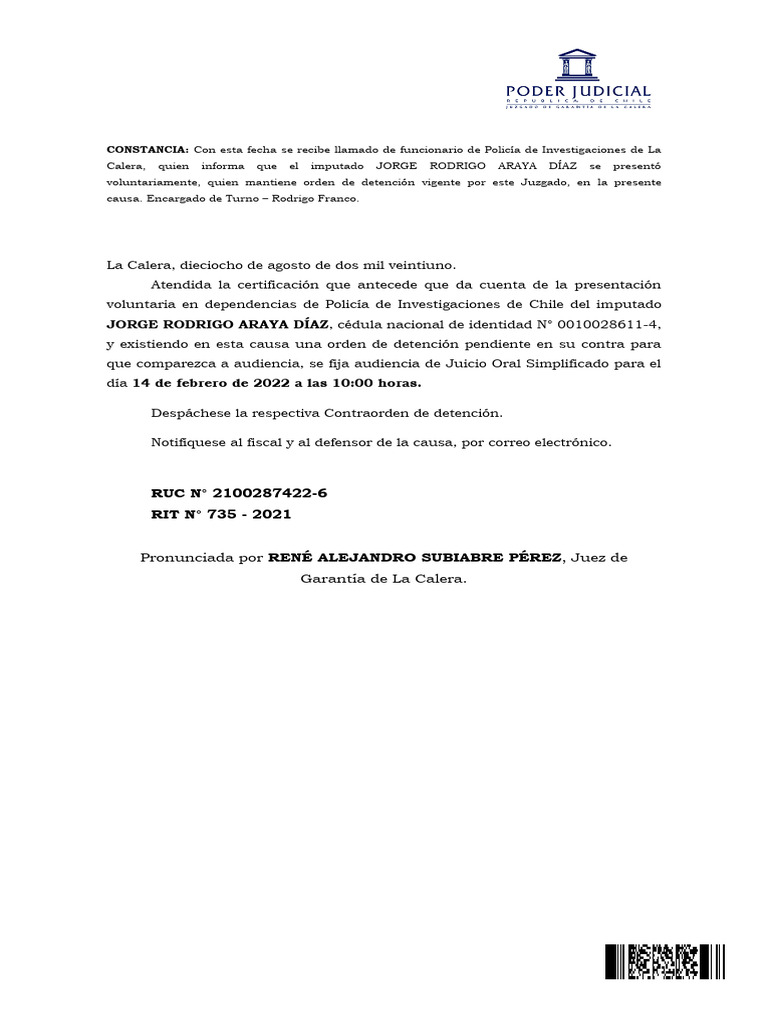 Jorge Rodrigo Araya Díaz: RUC #2100287422-6 RIT #735 - 2021 | PDF