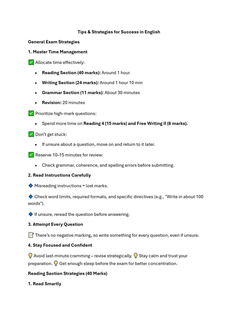 Tips and Strategies For Success in English | PDF | Verb | Essays