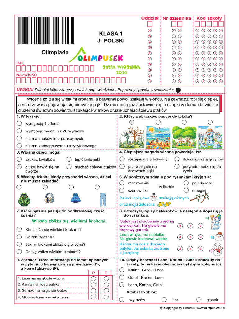 OLIMPUSEK Sesja Wiosenna P1 2024 | PDF