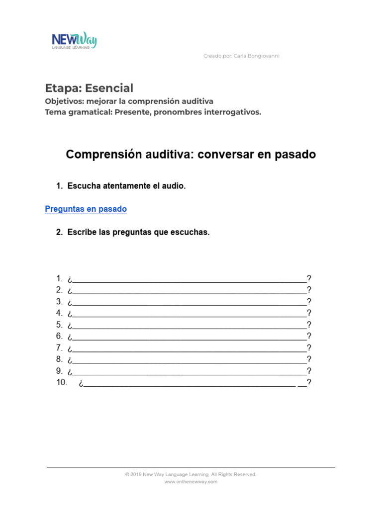 Comprensión auditiva - Conversar en pasado | PDF