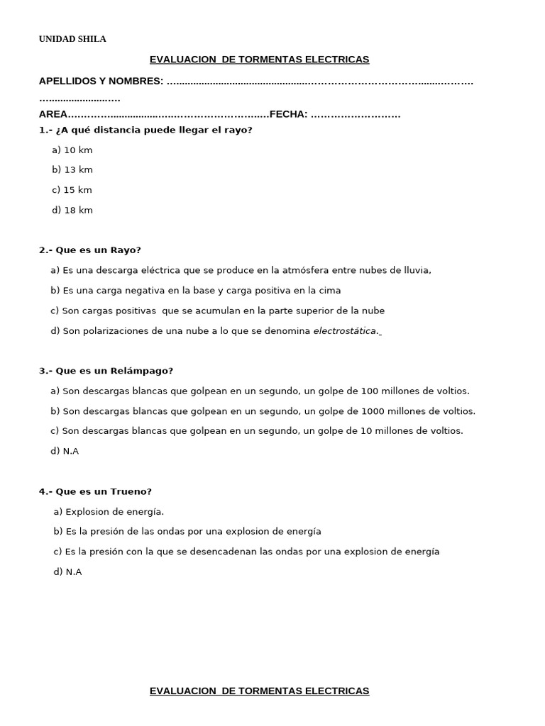 Evaluación sobre Tormentas Eléctricas | PDF