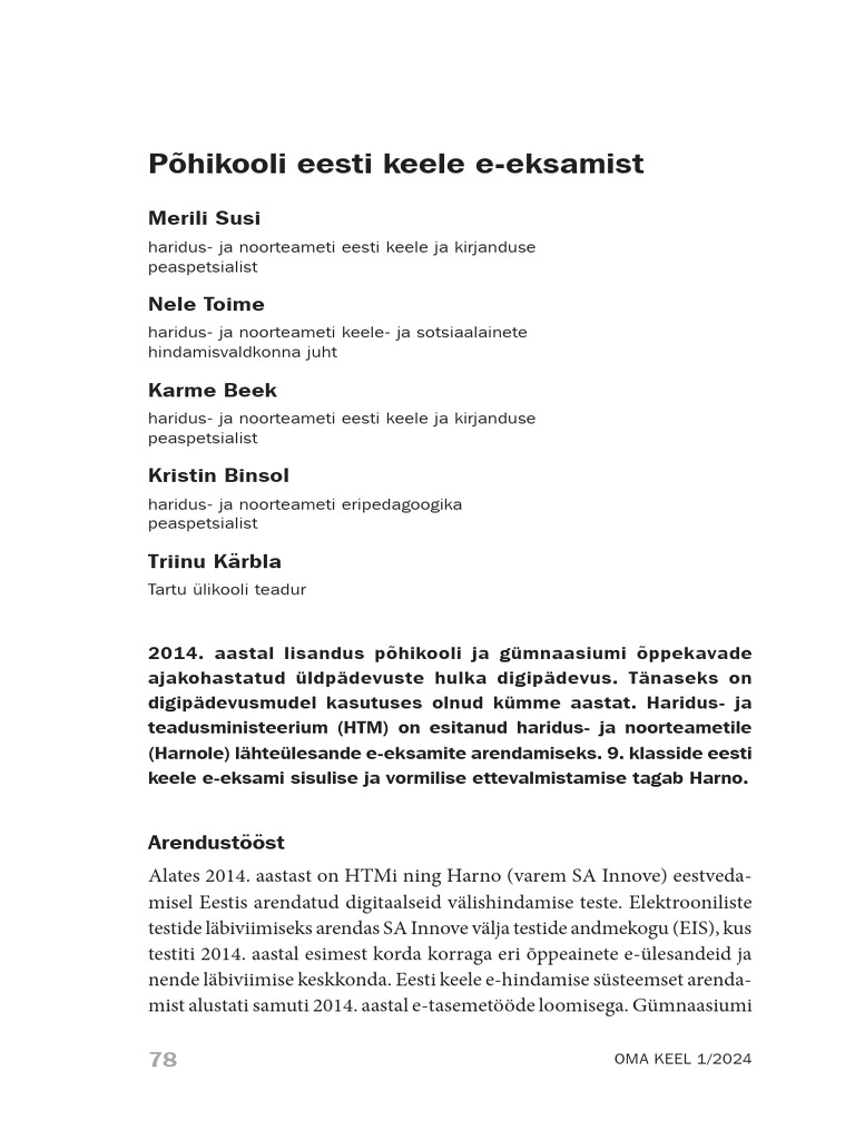 Pohikooli Eesti Keele e Eksamist | PDF