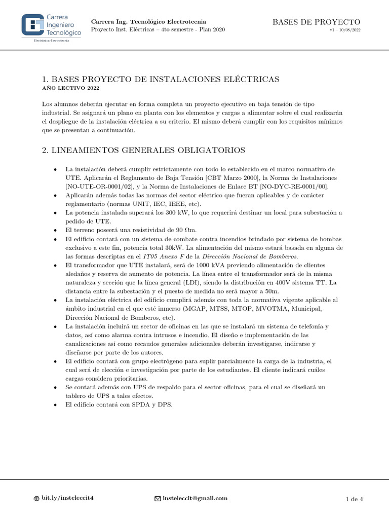 Bases Proyecto PROIIEE | PDF | Ingenieria Eléctrica | Relé