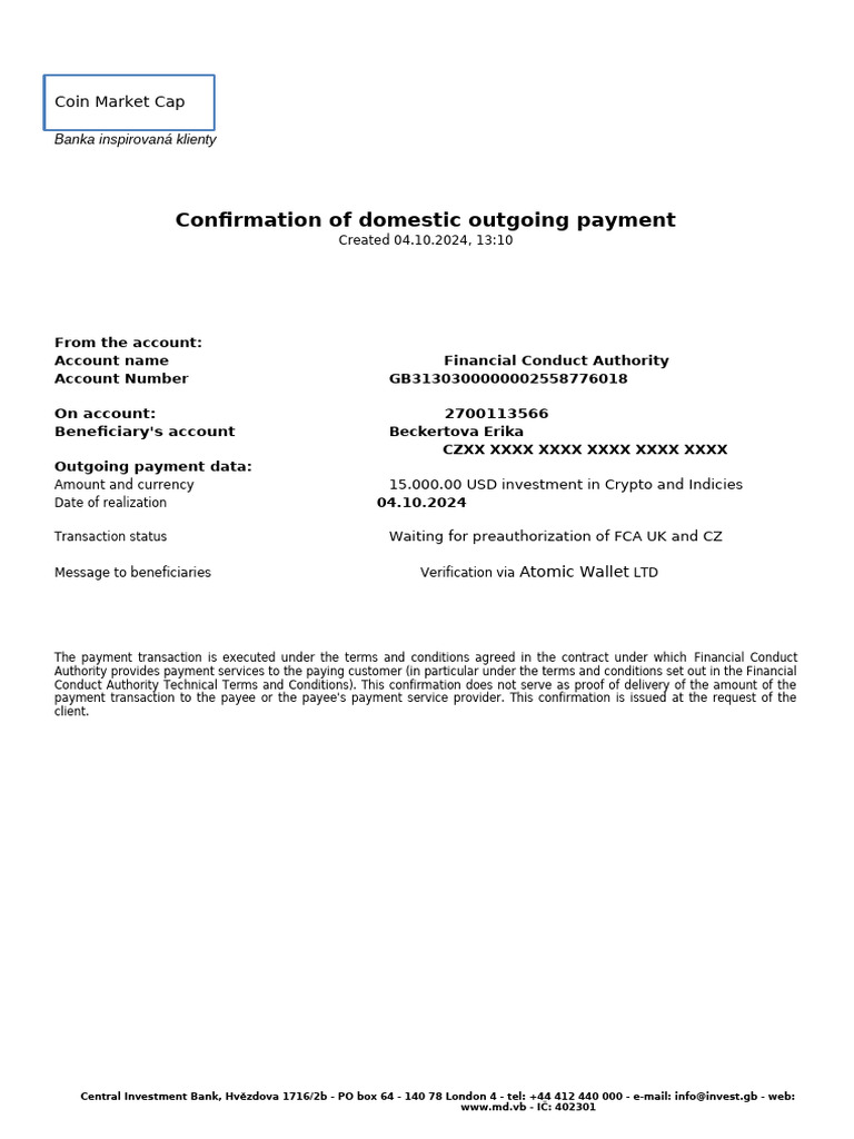 Domestic Payment Confirmation Notice | PDF