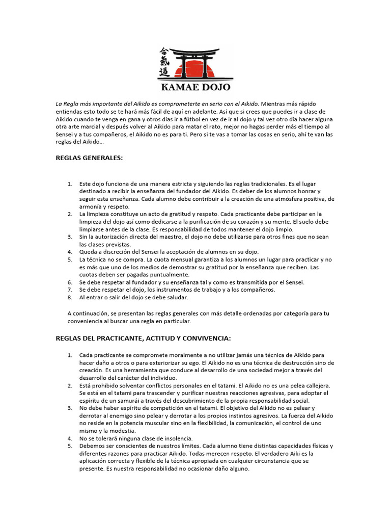 Reglas y Comportamiento en El Dojo | PDF | Aikido