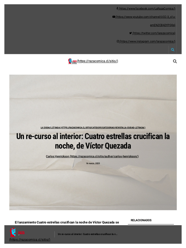 Un Re-Curso Al Interior - Cuatro Estrellas Crucifican La Noche, de Víctor Quezada - La Raza ...
