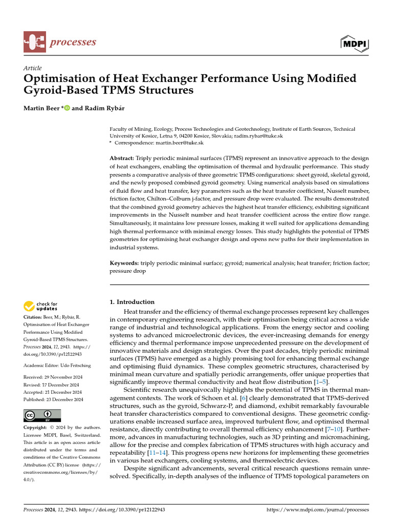 Optimisation of Heat Exchanger Performance Using Modified Gyroid-Based TPMS Structures | PDF ...