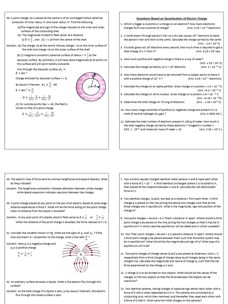 CH 1 Electric Charges and Fields Numericals - Booklet - Part - 2 | PDF | Electric Field | Force
