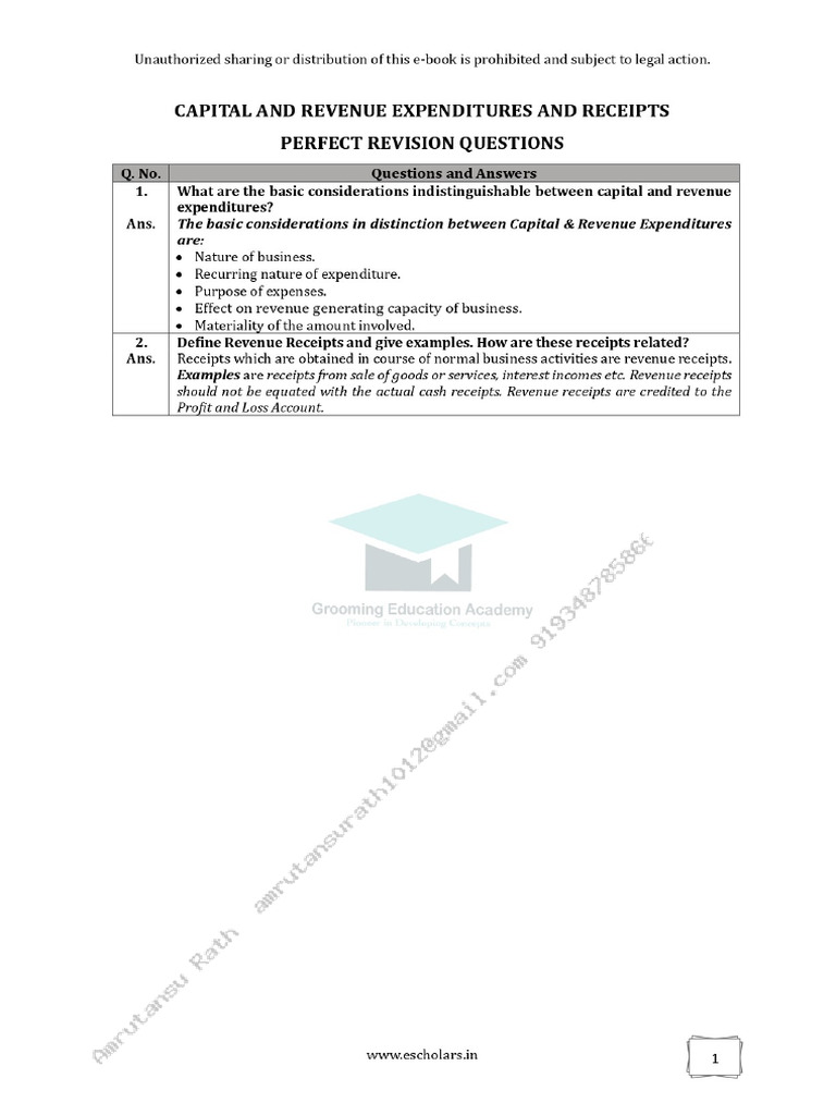 Capital & Revenue Expenditures and Receipts | PDF