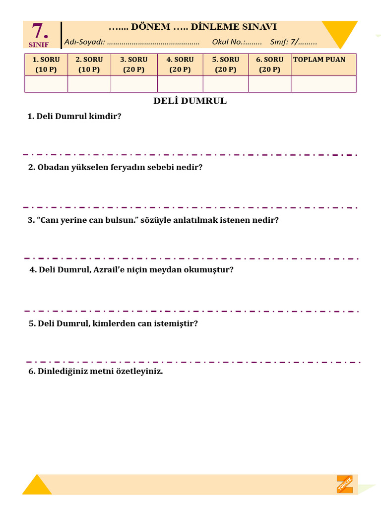 7.SINIF DINLEME SINAVI 3 DELI DUMRUL VolkanErtugrul | PDF