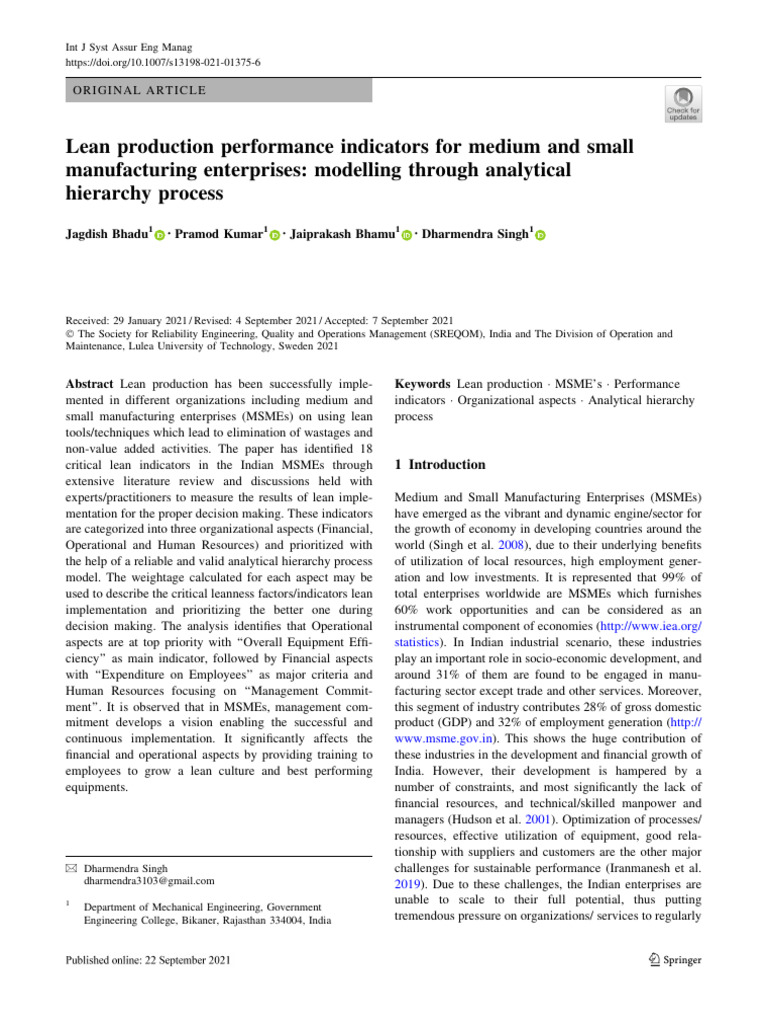 Lean Performance Indicators for MSMEs | PDF | Lean Manufacturing | Performance Indicator