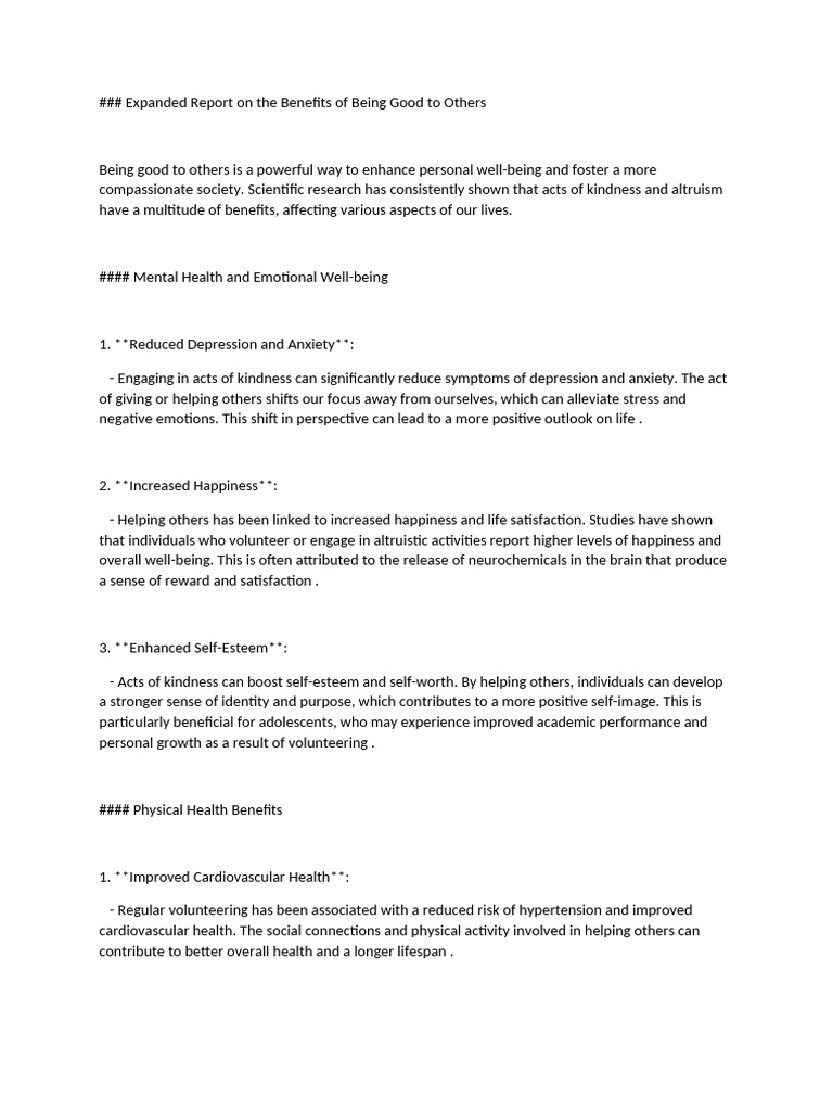 Expanded Report On The Benefits of Being Good To Others | PDF | Self ...