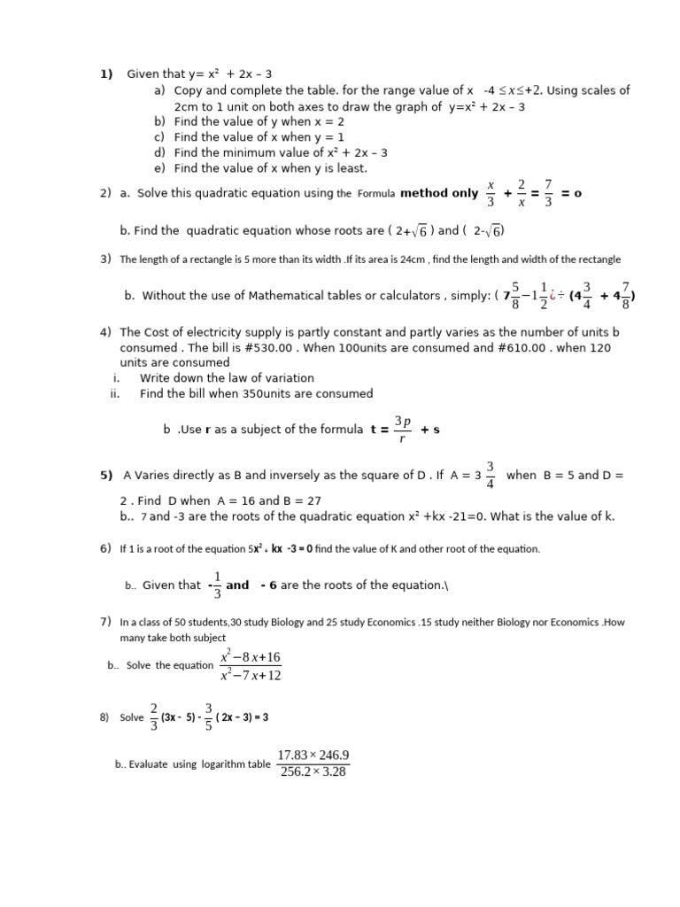 Ss1 Mathematics Theory Edited | PDF | Quadratic Equation | Algebra