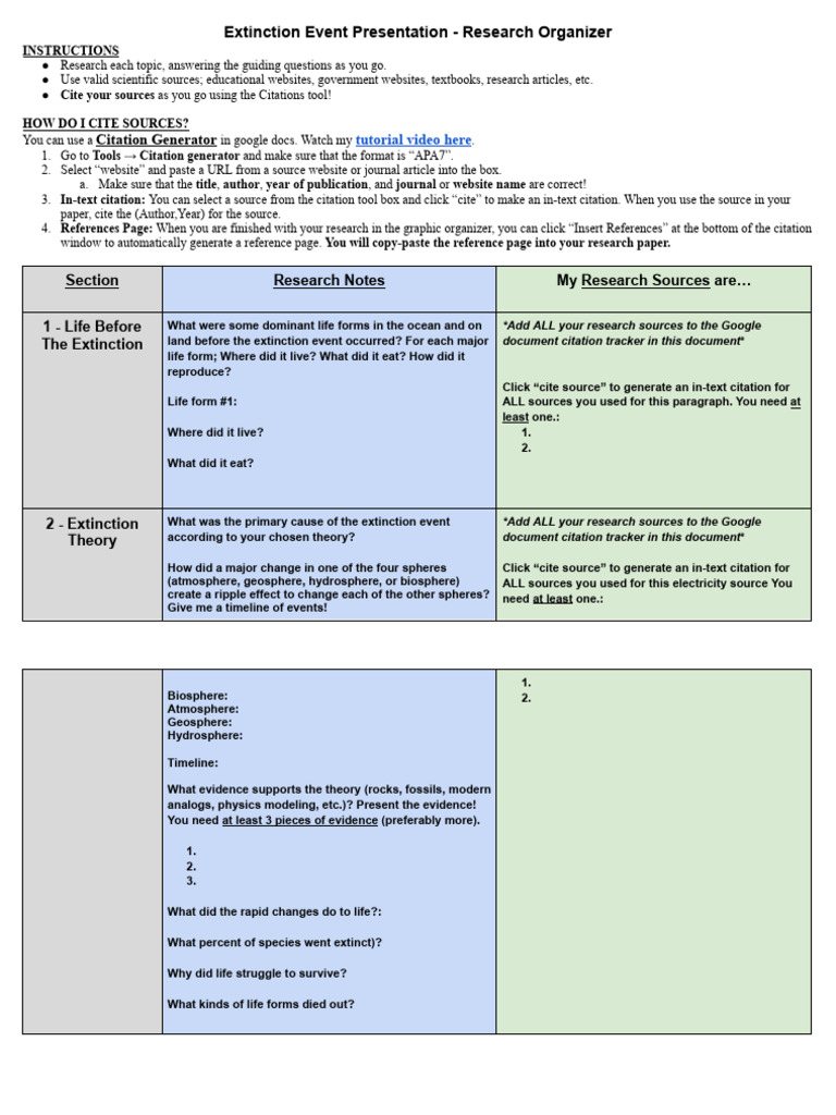Extinction Event Presentation - Research & References | PDF | Citation ...