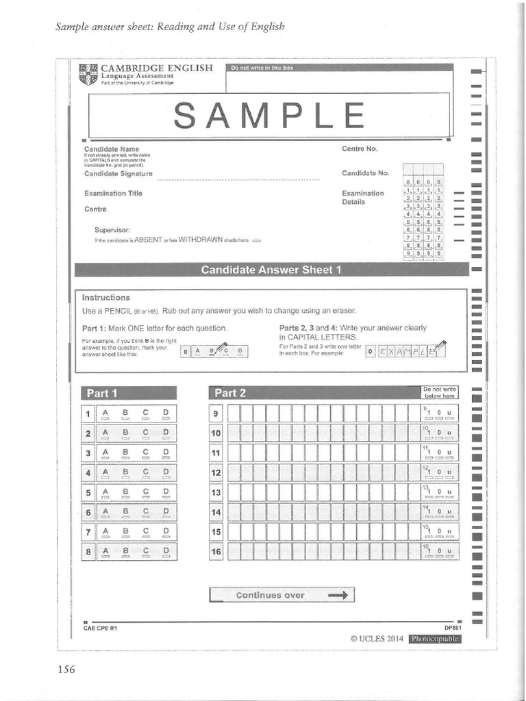 C1 Cambridge Answer Sheet | PDF