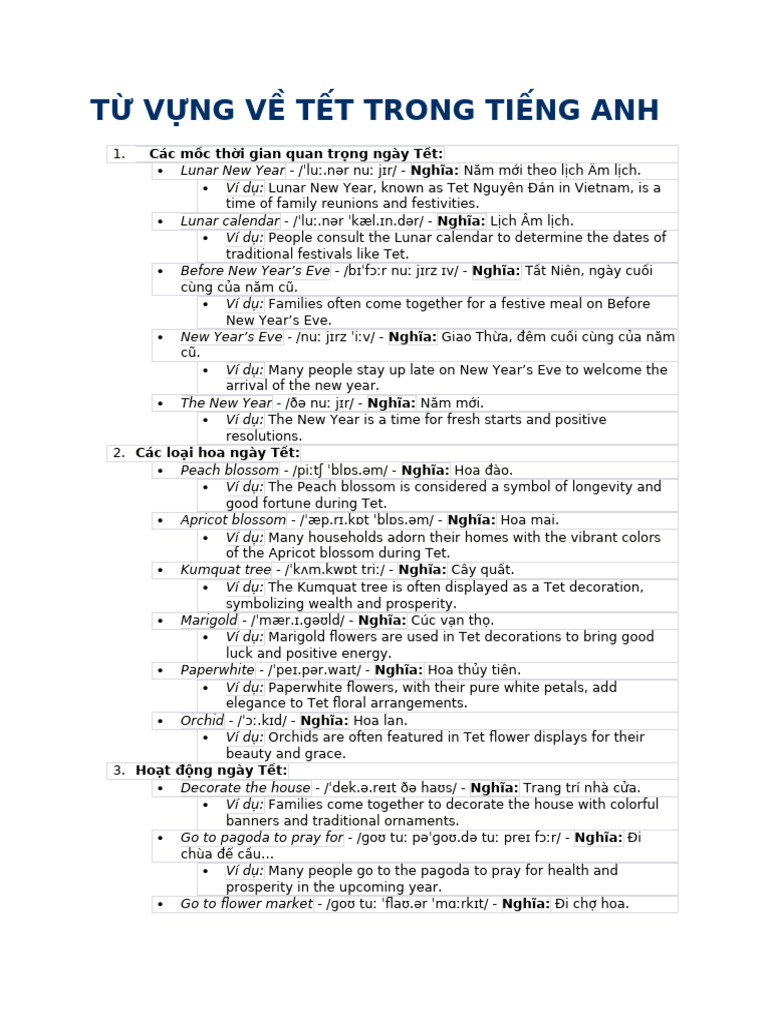 Vocabulary for Tet in English | PDF | Vietnam | Cuisine