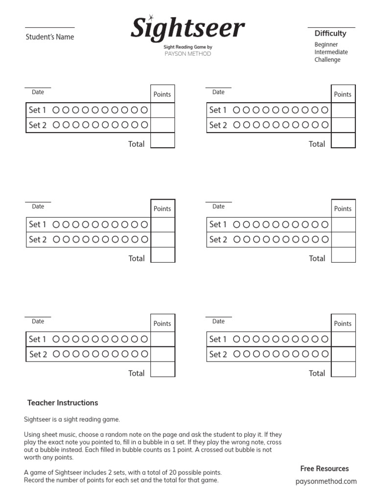 Sightseer Sight Reading Game | PDF