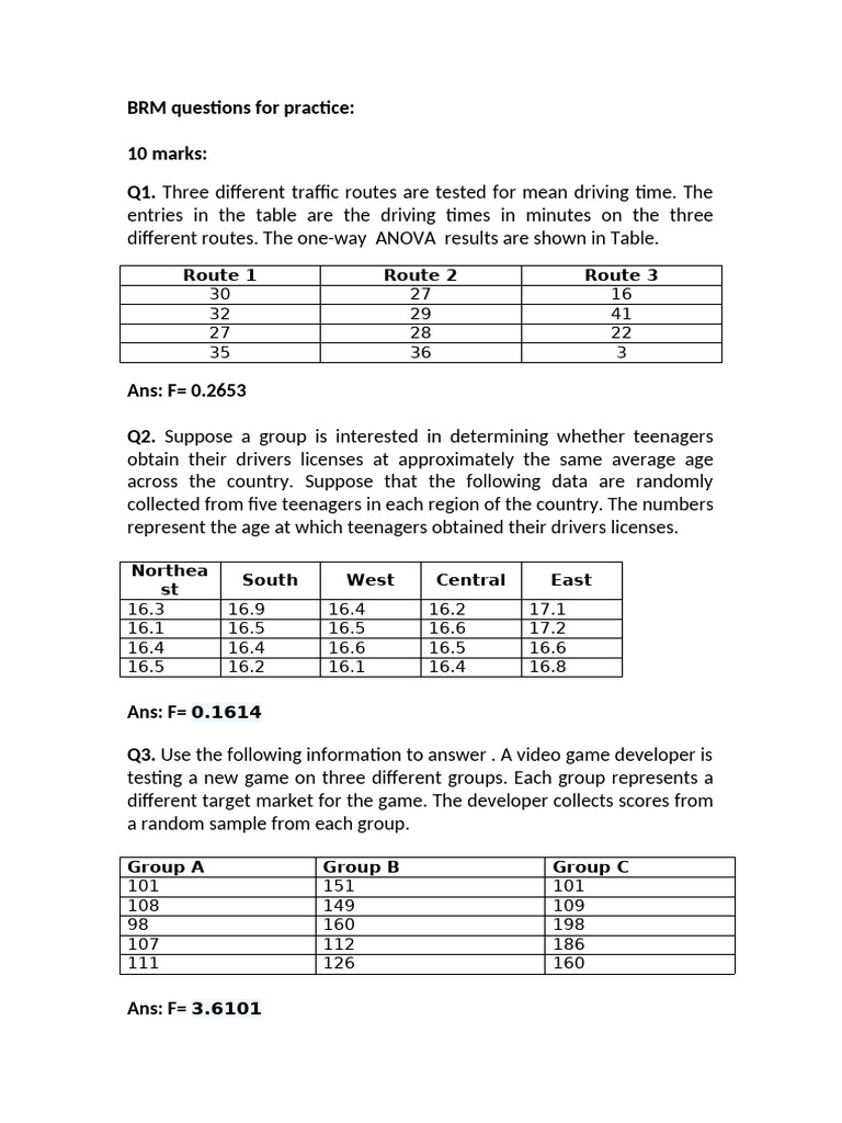 BRM Questions For Practice | PDF | Linear Regression | Analysis Of Variance