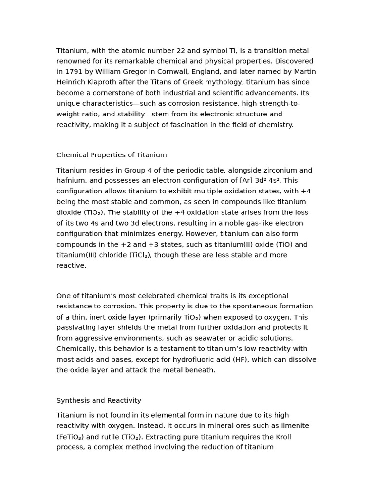 Titanium: Properties, Uses, and Chemistry | PDF | Titanium | Titanium ...