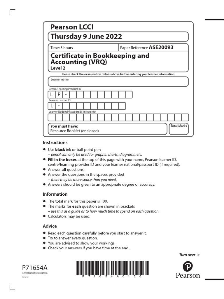 LCCI Level 2 Bookkeeping Exam Paper | PDF | Debits And Credits | Expense