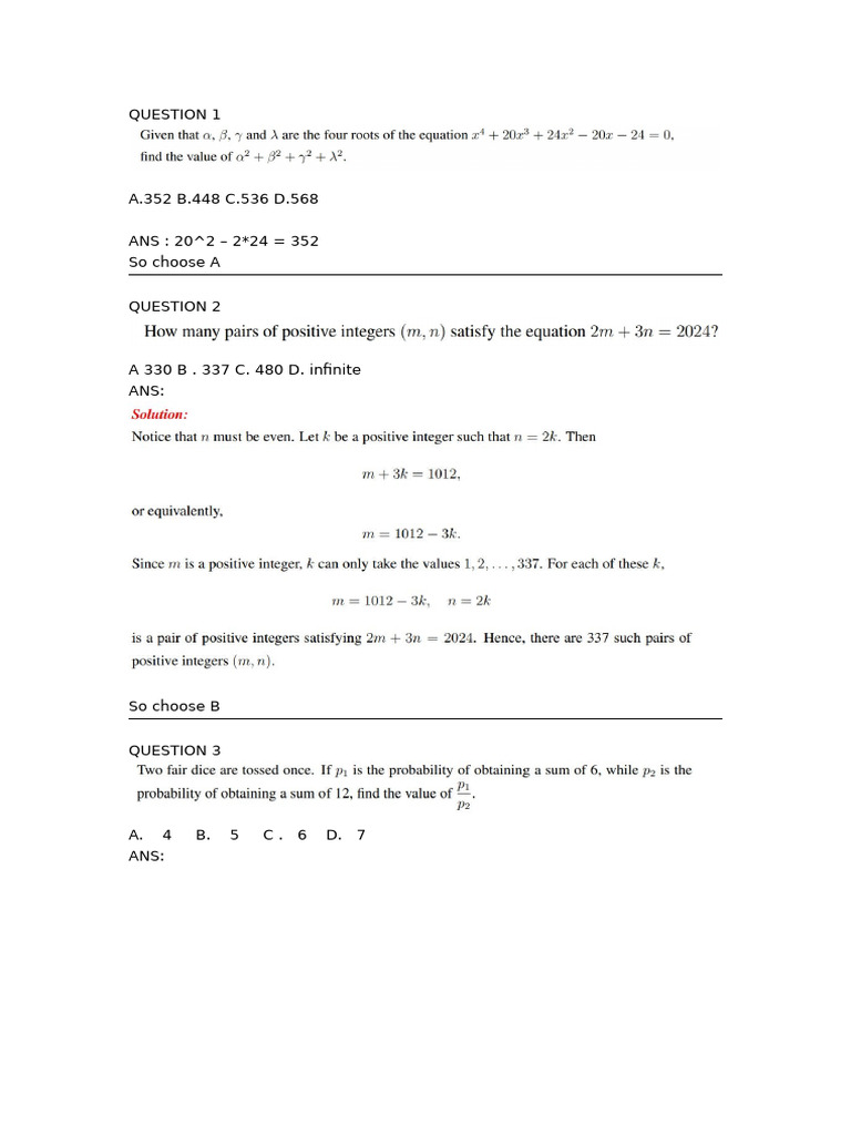 Math Questions and Answers Guide | PDF