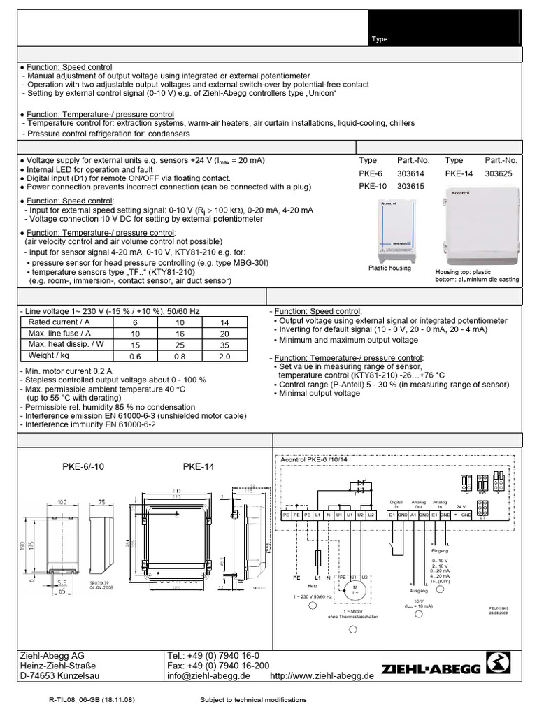 Data Sheet PKE-6 - 10 PKE-14 | PDF | Sensor | Electrical Engineering