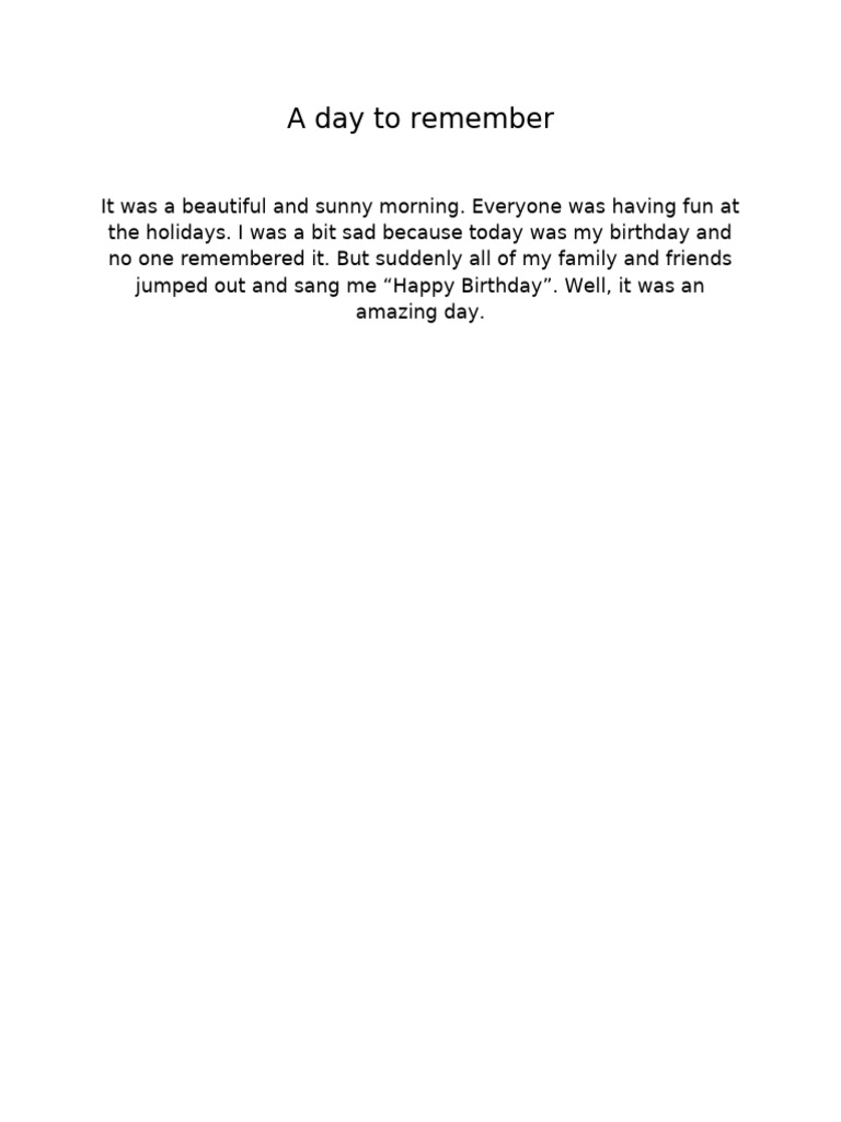 A Day To Remember 50 Words Story | PDF