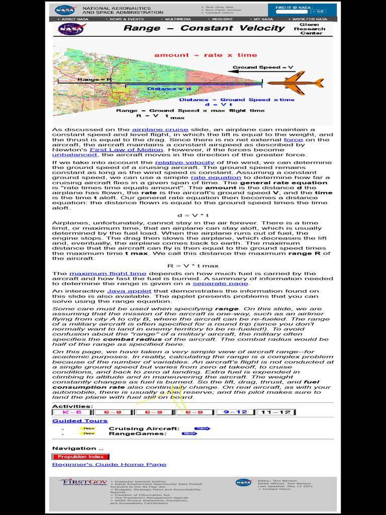 Calculating Aircraft Range and Velocity | PDF | Aircraft | Airplane