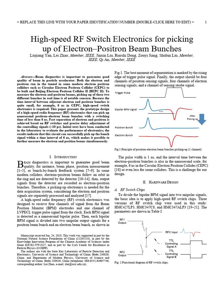 High-Speed RF Switch Electronics For Picking Up of Electron-Positron ...