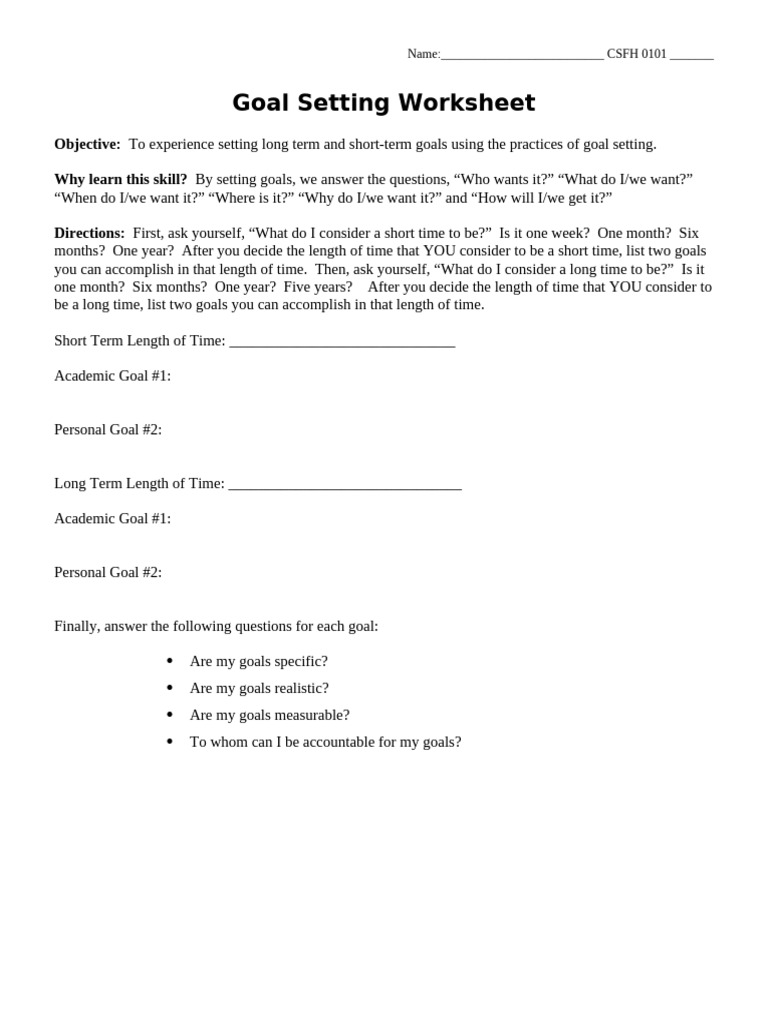 Goal Setting & Degree Plan Worksheet | PDF | Goal Setting | Behavior ...